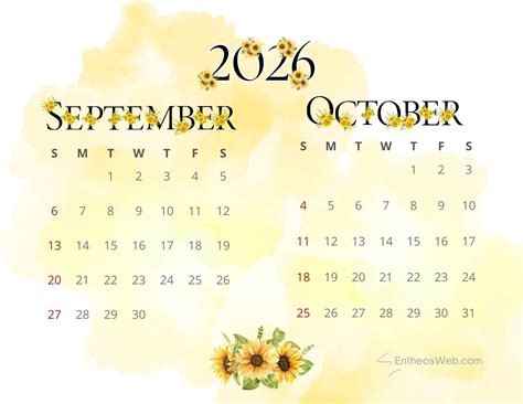 September And October 2026 2 Month Calendar Printables Entheosweb
