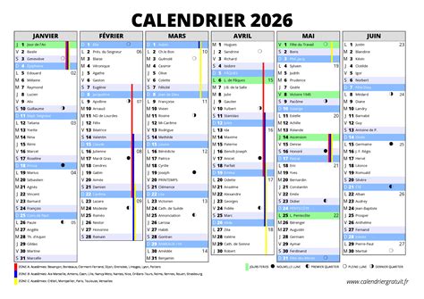 Calendrier 2026 Calendriergratuitfr