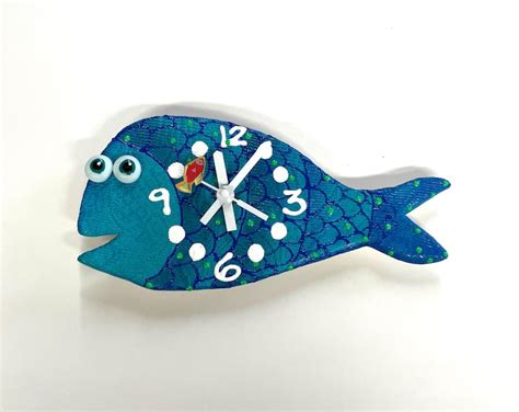 Blue Fish Wall Clock Fish Clocknursery Clock T Clocktropical