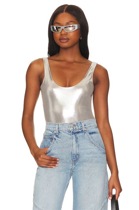 Superdown Nadia Bodysuit In Silver Metallic Revolve Revolve