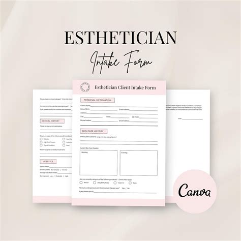 Esthetician Intake Form Template Editable Esthetician Consultation