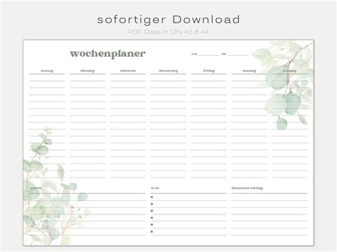 Wochenplaner Din A3 Und A4 To Do Liste Prioritäten Für Familie Auf