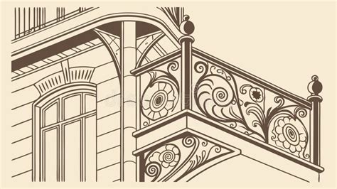 Balcony Architectural Detail Ornate Railing Vector Building Element