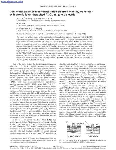 Pdf Gan Metal Oxide Semiconductor High Electron Mobility Transistor With Atomic Layer