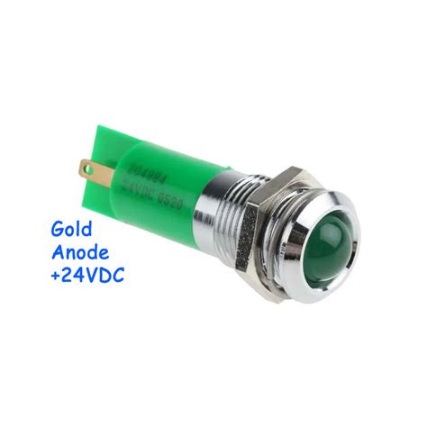 Green Led Indicator Light 24v 14mm Satin Chrome