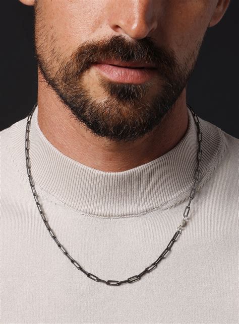 925 Oxidized Sterling Silver Elongated Cable Chain Necklace For Men