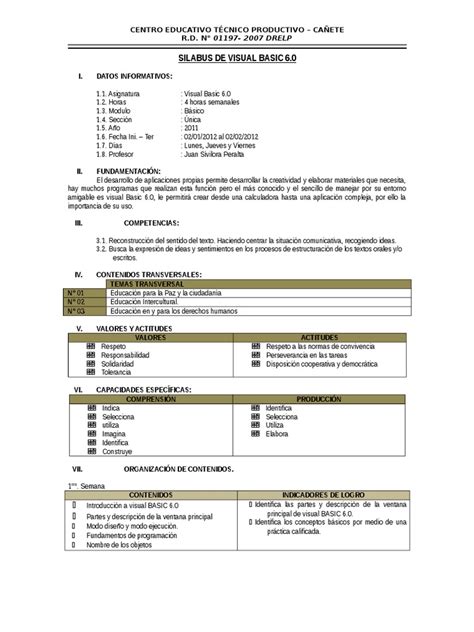 Syllabus De Visual Basic 60 Terminado Pdf Básico Informática