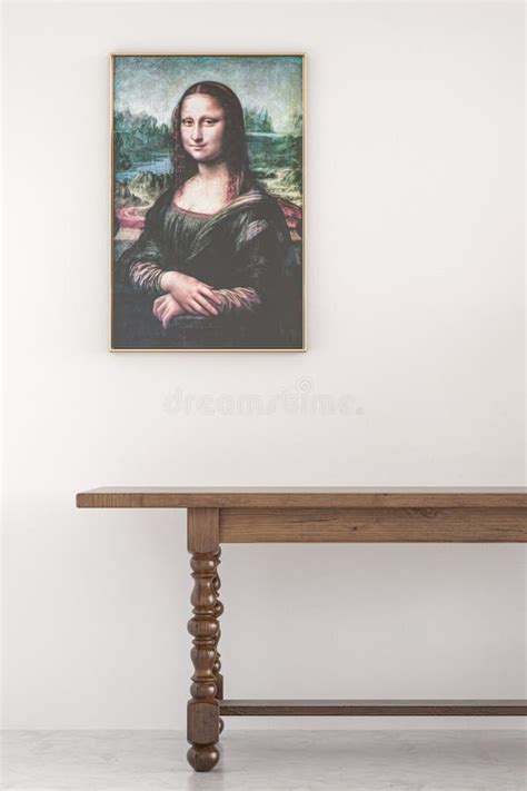 Interior Space Painting With Wooden Table 3d Illustration Editorial