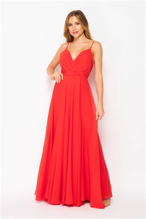Womens Woven Tomato Red Solid Cocktail Maxi Dress Miss Dressy