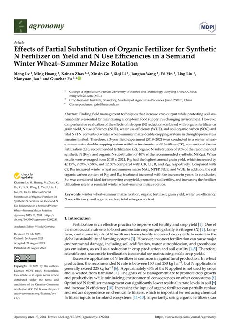 (PDF) Effects of Partial Substitution of Organic Fertilizer for Synthetic N Fertilizer on Yield ...