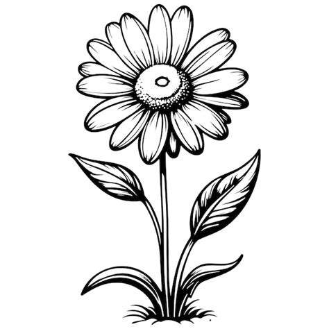 Monochrome Cartoon Daisy Engraving Drawing Of Black Silhouette