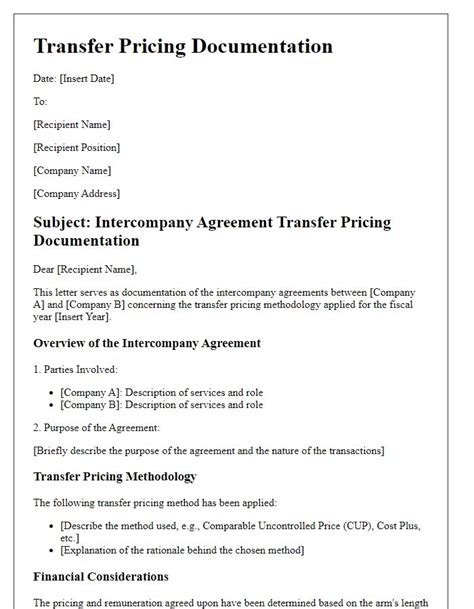 Letter Template For Transfer Pricing Documentation Preparation Free