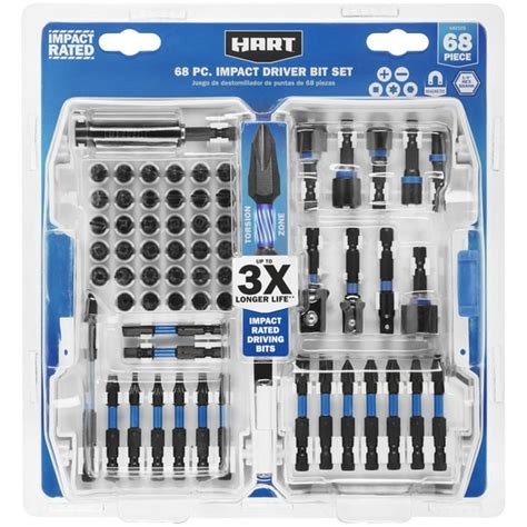 Hart 68 Piece Impact Driver Bit Set With Storage Case Torsion Zone