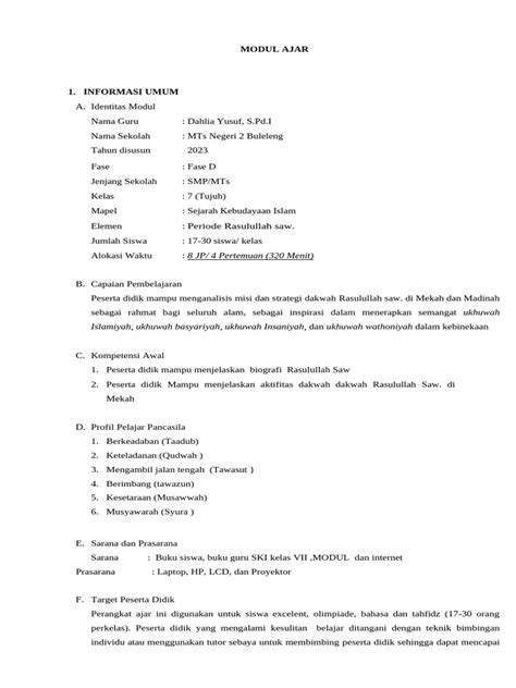 Format Modul Ajar Ski Kelas 7 Ganjil Pdf