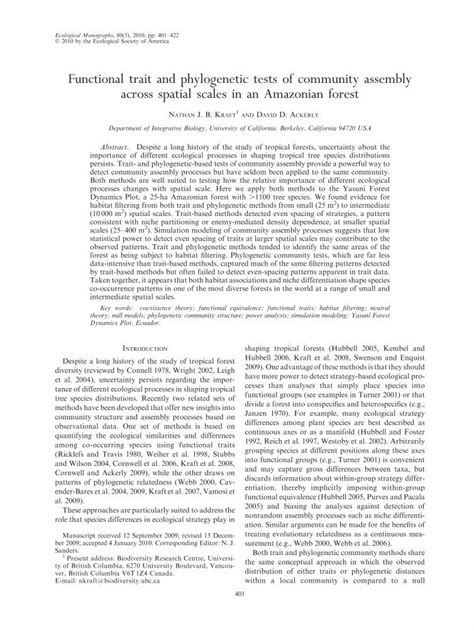pdf functional trait and phylogenetic tests of community assembly