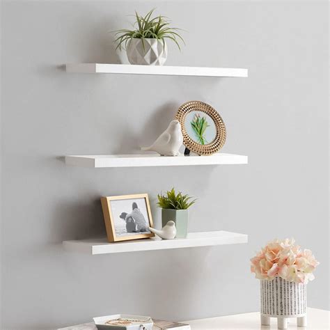 White Floating Shelves Set Of 3wall Mounted Modern Wood
