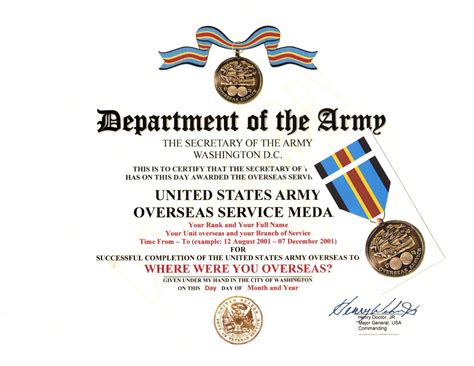 United States Army Overseas Service Medal Certificate With Medal And