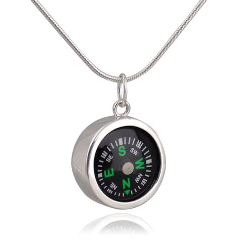 Round Working Compass Charm Necklace Sterling Silver Fashionjunkie4life