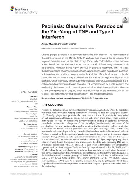Pdf Psoriasis Classical Vs Paradoxical The Yin Yang Of Tnf And