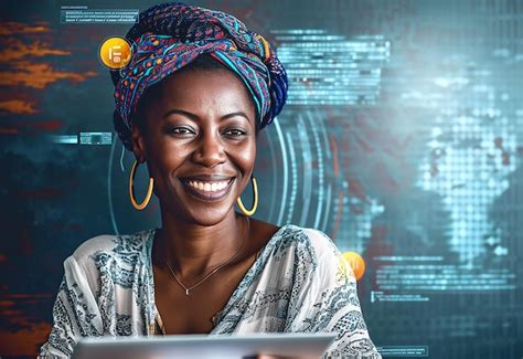 Photo Portrait Of Young African Businesswoman With Laptop And Digital