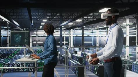 Data Center Programmers On Industrial Platform Using Virtual Reality Tech Technology Stock