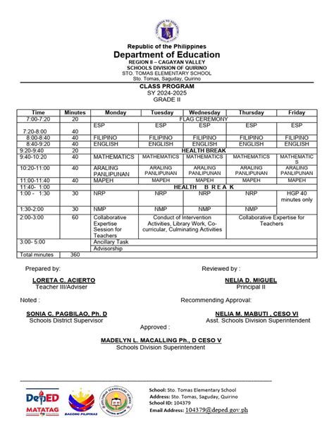 Grade 2 Class Program Pdf Government Philippines