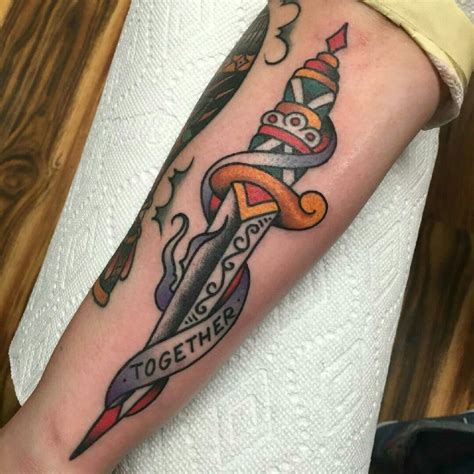 Traditional Dagger Banner Tattoo
