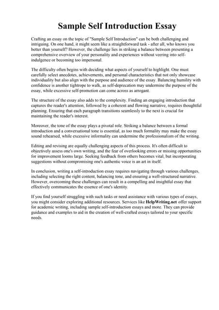 Sample Self Introduction Essaypdf