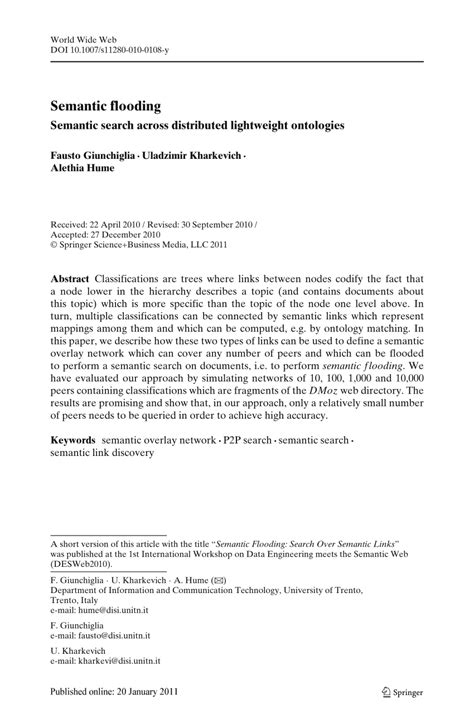 Pdf Semantic Flooding Semantic Search Across Distributed Lightweight Ontologies