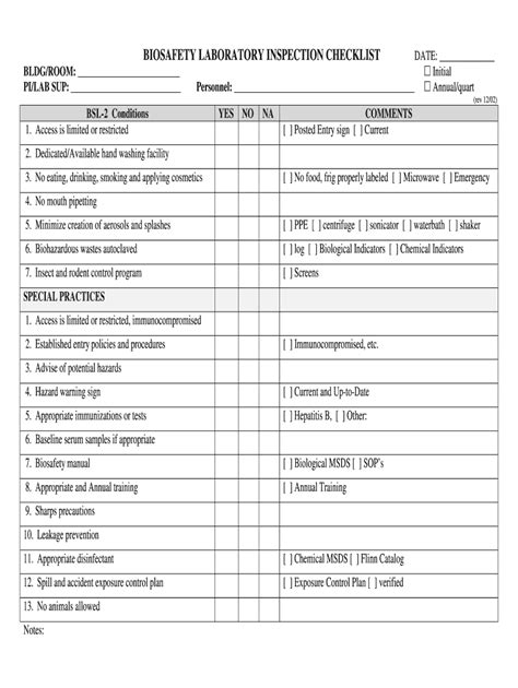 Fillable Online Biosafety Laboratory Inspection Checklist Fax Email