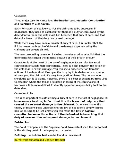 Causation In Negligence Key Tests And Legal Principles Law 101 Studocu