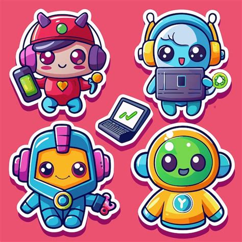 Cute Sticker Of Robot Technology Premium Ai Generated Vector