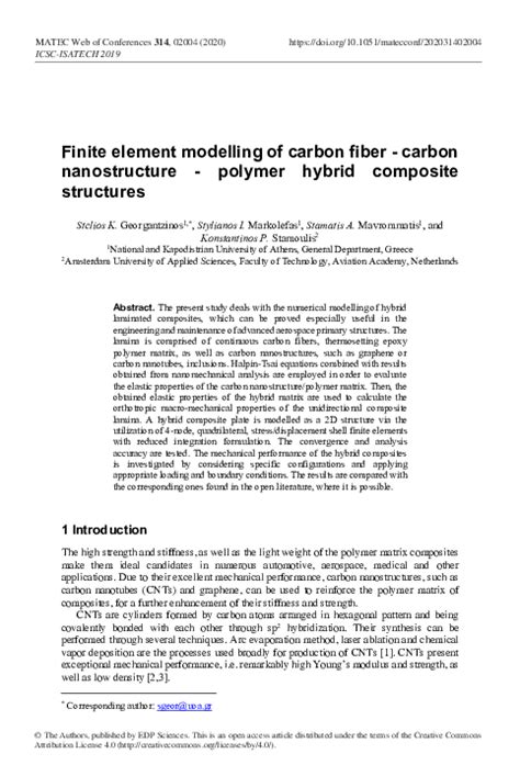 Pdf Finite Element Modelling Of Carbon Fiber Carbon Nanostructure