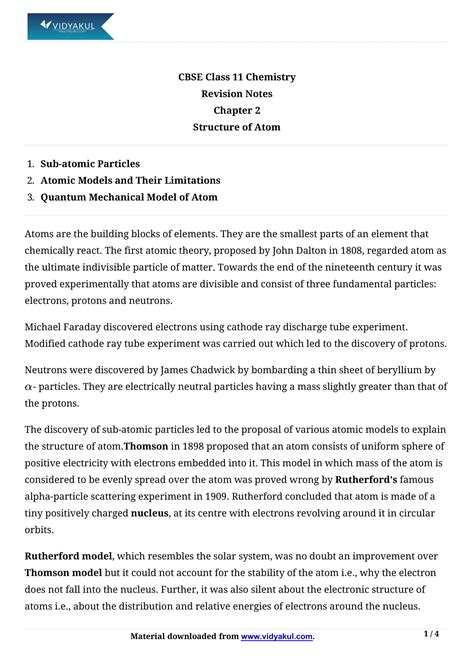 Structure Of Atom Class 11 Notes Vidyakul