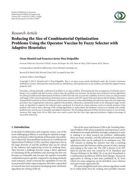 Pdf Reducing The Size Of Combinatorial Optimization Problems Using
