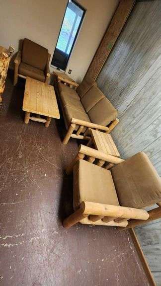 Beautiful Pine Log Set 2 Chair And 3 Cushion Sofa Coffee Table 2 End Tables Cushions