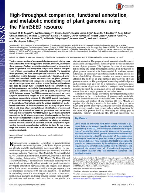 Pdf High Throughput Comparison Functional Annotation And Metabolic Modeling Of Plant Genomes