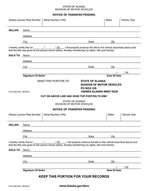 Free Alaska Motor Vehicle Bill Of Sale Form Download Pdf Word