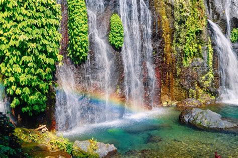 Tropical Island Waterfalls With Rainbows