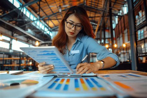 Charming Lady Assistant Making Financial Report Indoors With Modern