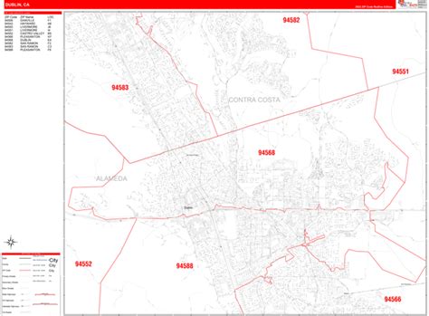 Dublin California Zip Code Wall Map Red Line Style By Marketmaps