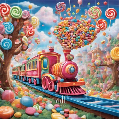 Colorful Candy Backdrop Themed Train Whimsical Railway Sweets Vibrant
