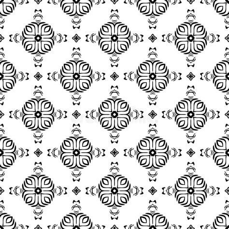 Black Seamless Flower Pattern And Small Elements On White Background Stock Illustration