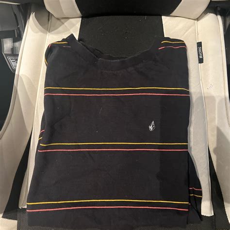 Volcolm Logo Striped Tee Depop