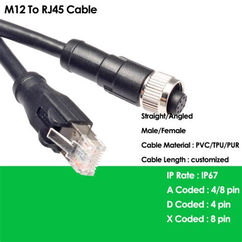 M12 To Rj45 Ethernet Cable 8 Pin A Coded Shine Industry