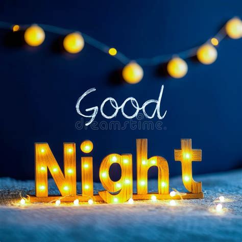 Glowing Good Night Message Fairy Lights Cozy Bedroom Setting Stock