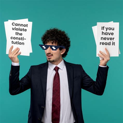 Suited Man Meme With Shades Holds Funny Constitution Sign Meme