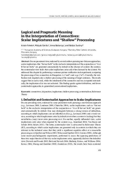 Pdf Logical And Pragmatic Meaning In The Interpretation Of Connectives Scalar Implicatures