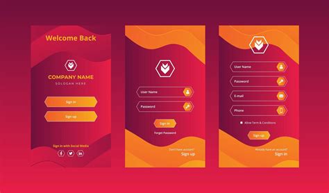 Abstract Geometric Red And Orange Login Screens Set 1307916 Vector Art