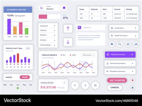 User Interface Elements Set For Accounting Mobile Vector Image